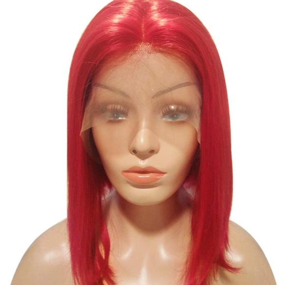 Accessories | Lea Human Hair 12 Red Middle Part Bob Wig Nwt | Poshmark